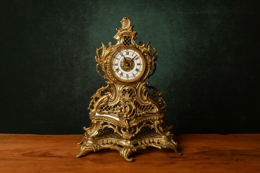 Vintage Heavy Brass Mantel Clock / Baroque Style / Quartz Movement ...