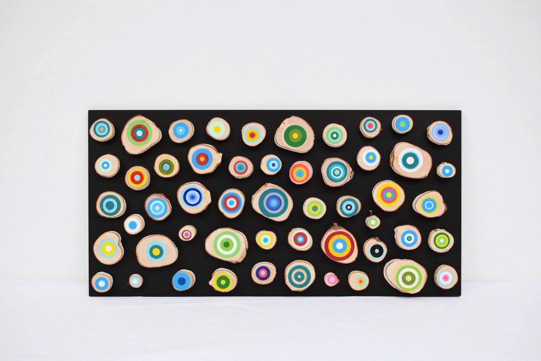 Wood Wall Art Tree Slices Reclaimed Wood Psychedelic Paint - Etsy