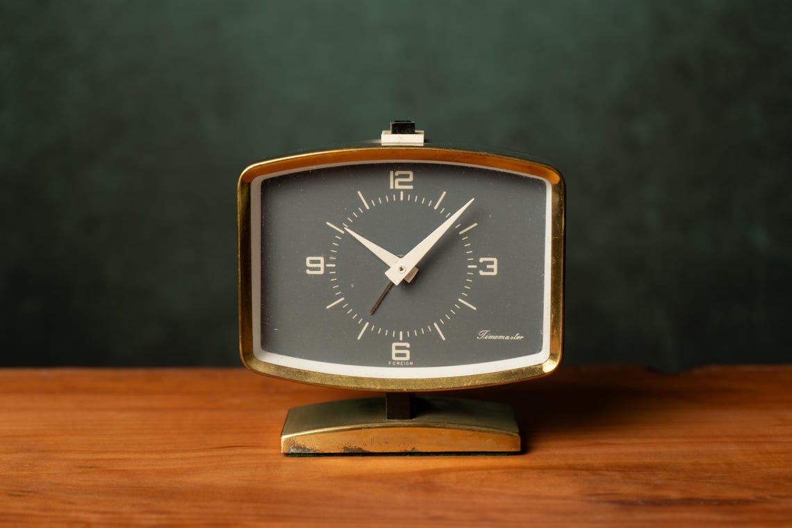 Mid Century Foreign Timemaster Table Clock / Mechanical Clock / Alarm ...