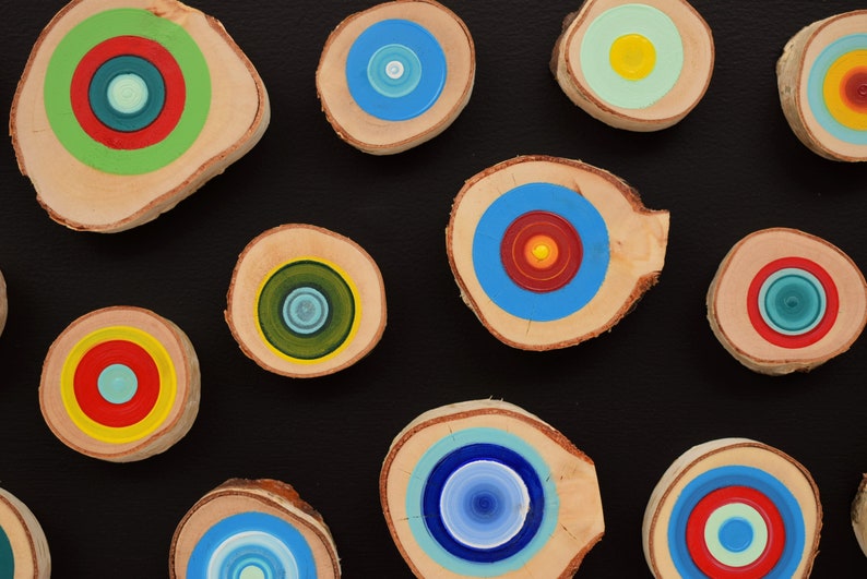Wood Wall Art Tree Slices Reclaimed Wood Psychedelic Paint - Etsy