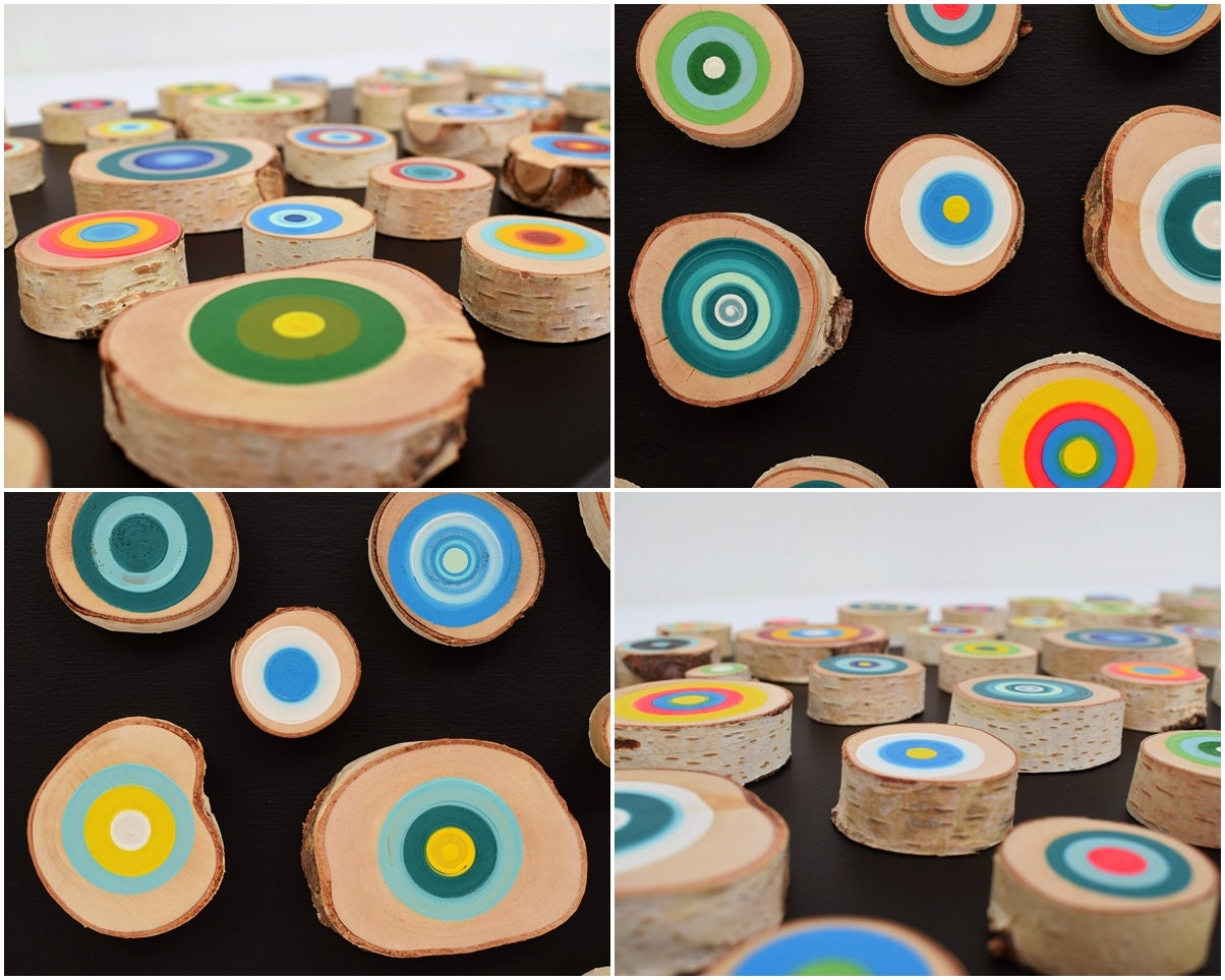 Wood Wall Art Tree Slices Reclaimed Wood Psychedelic Paint - Etsy