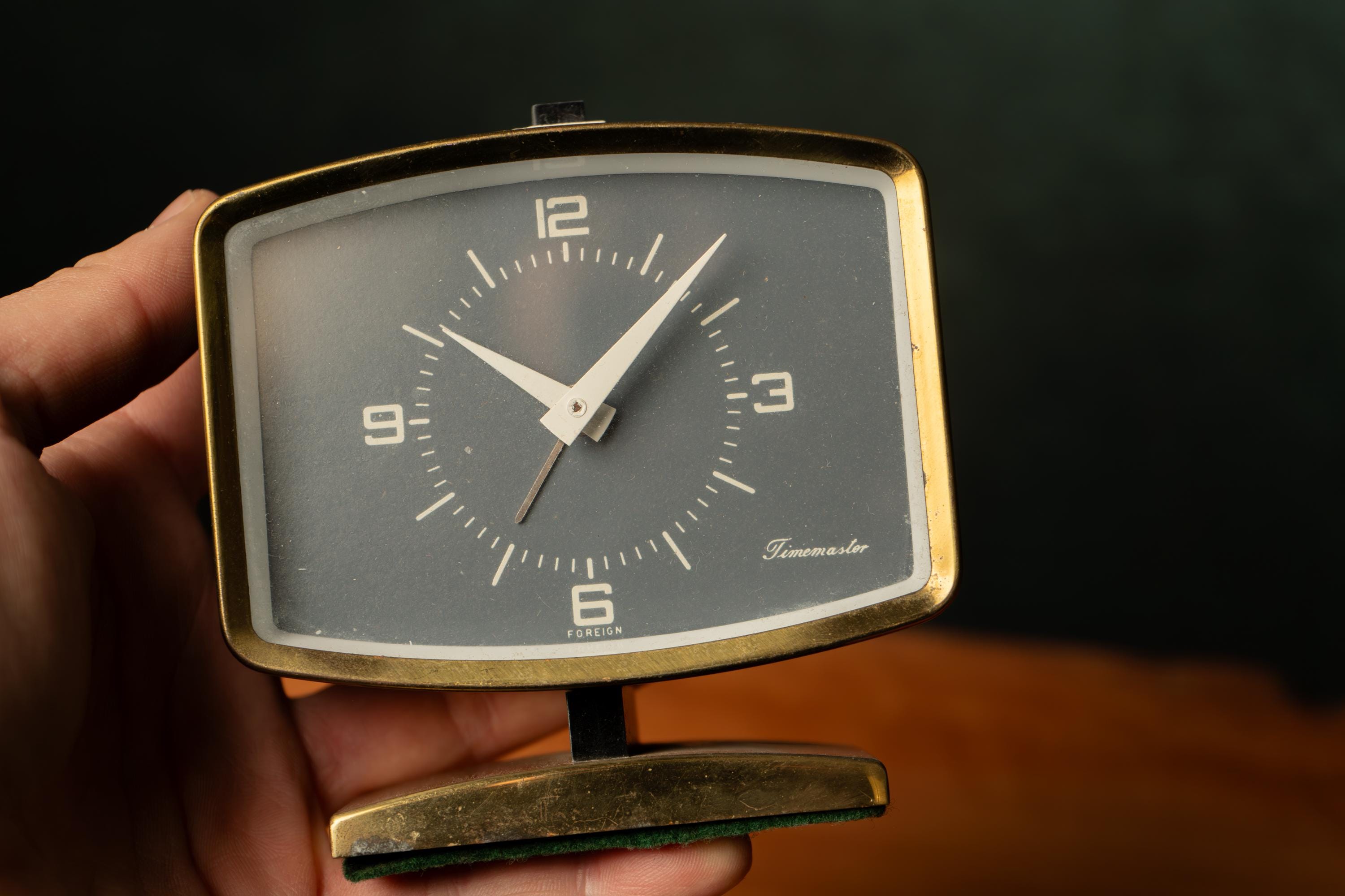 Mid Century Foreign Timemaster Table Clock / Mechanical Clock / Alarm ...