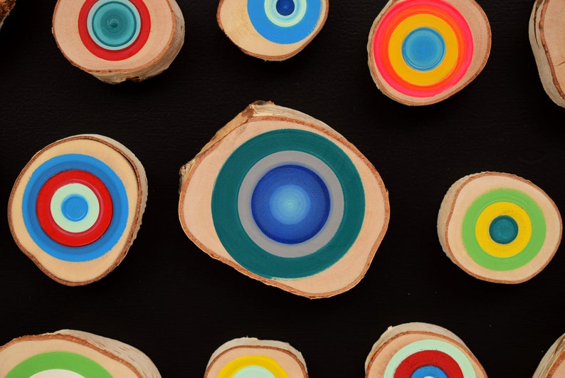 Wood Wall Art Tree Slices Reclaimed Wood Psychedelic Paint - Etsy