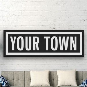 Town Name Sign | Clean Distressed Metal Look | City Name Wall Hanging ...