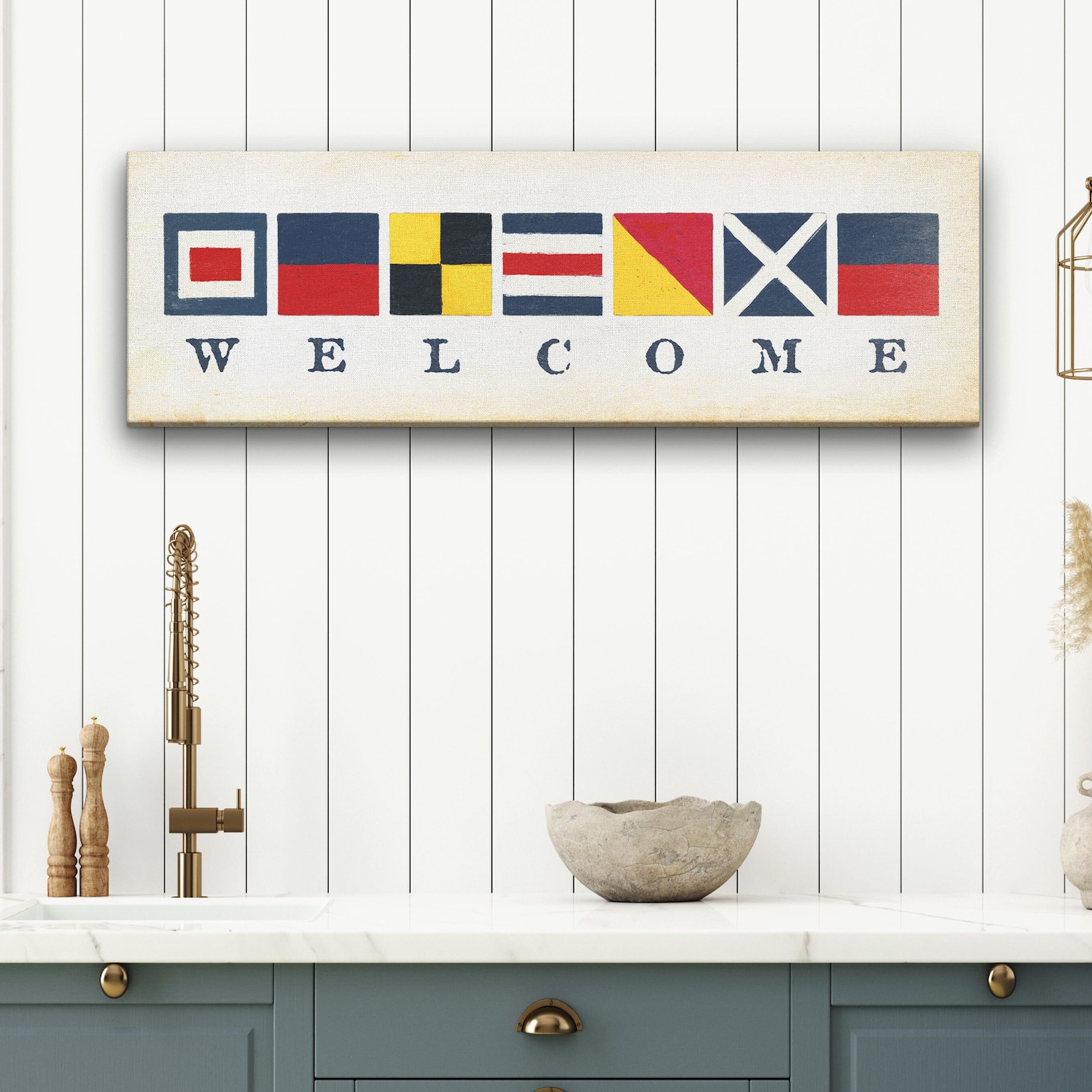 Nautical Flag Welcome Sign, Coastal Wall Decor Sign, Vintage Nautical ...