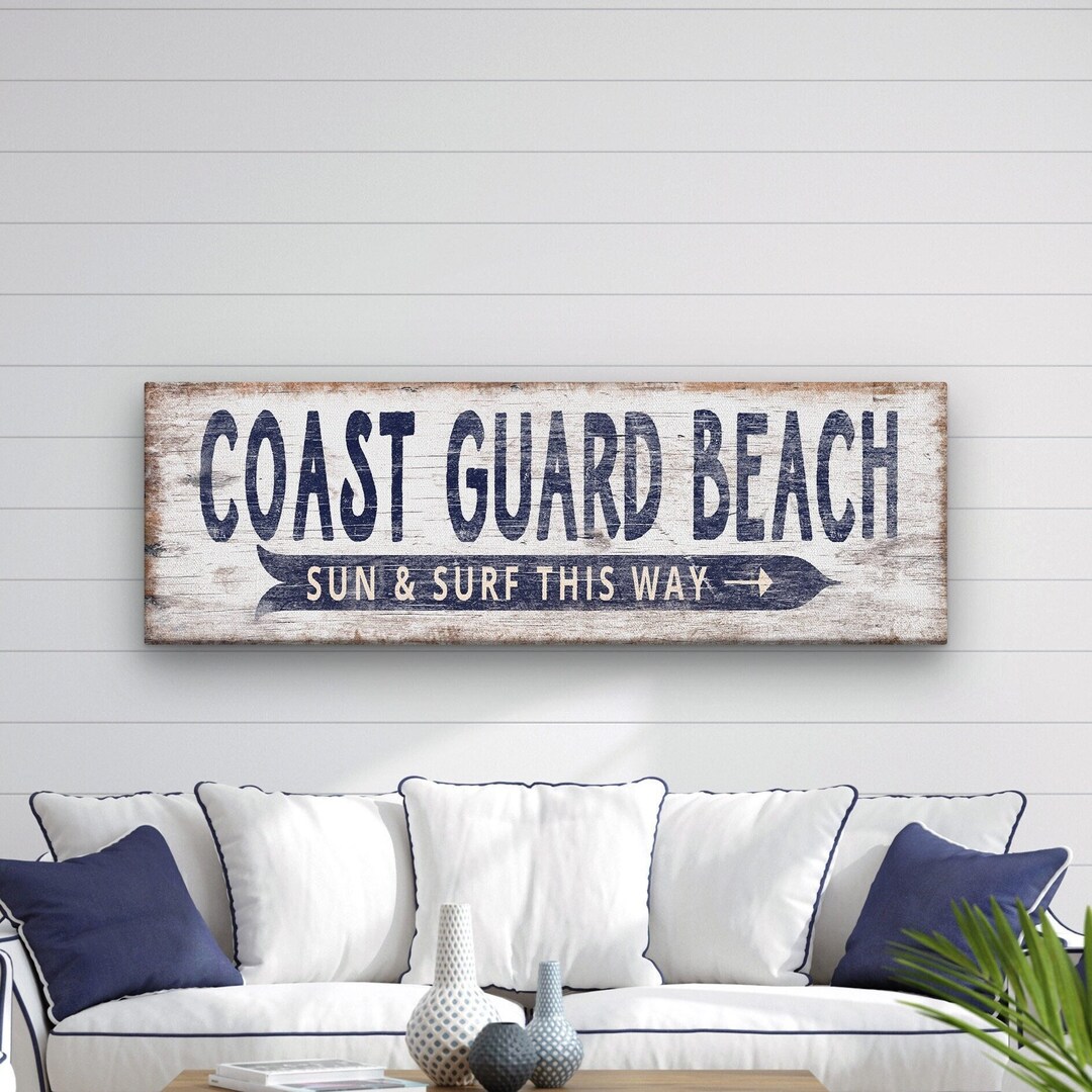 Custom BEACH NAME Coastal Wall Decor Vintage Beach Canvas Sign ...