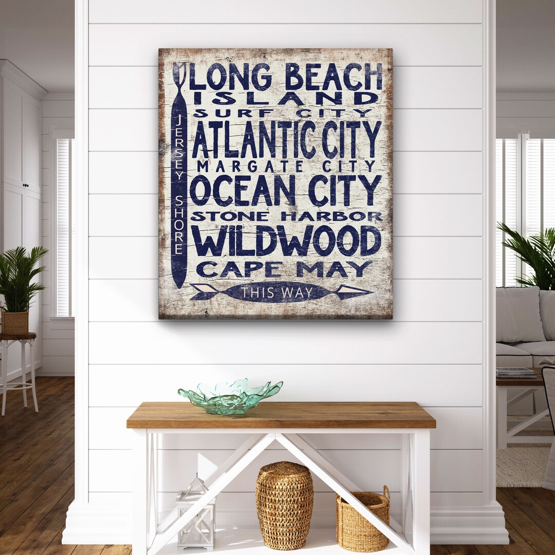 Jersey Shore Sign New Jersey Beaches, Coastal Decor Canvas Beach Arrow ...