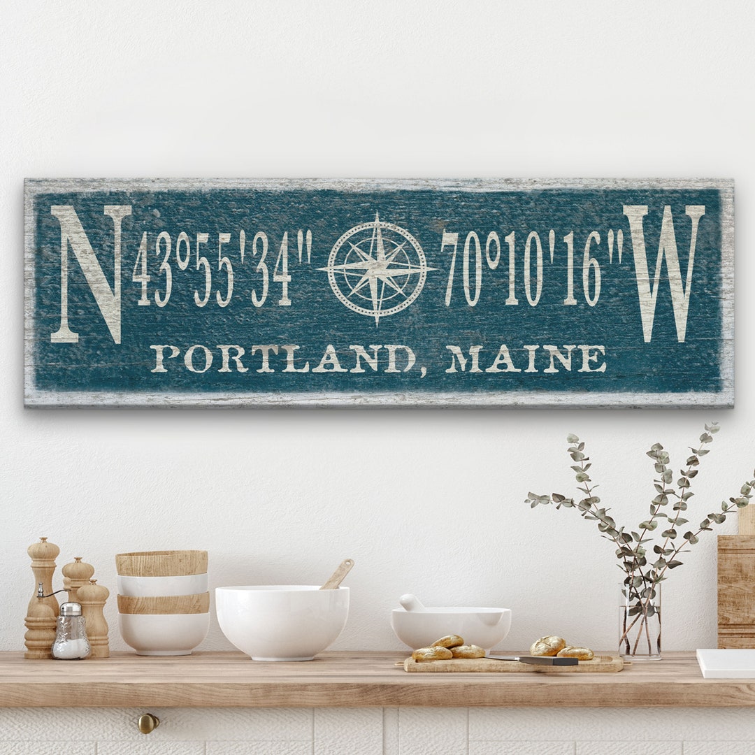 Personalized Coordinates Compass Rose Canvas Sign - Etsy