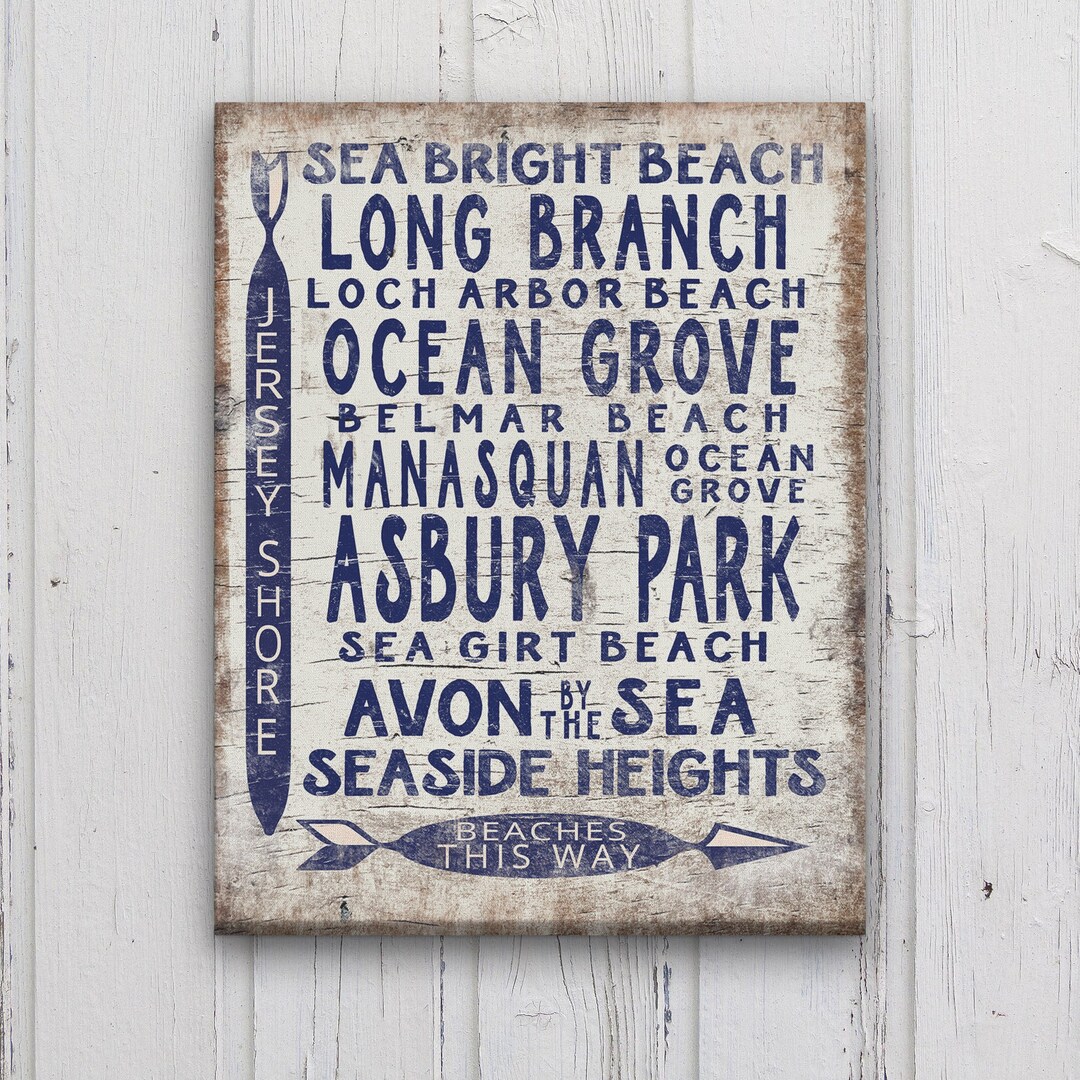 Jersey Shore Beaches Sign, Vintage Wood Look Shore Arrow Sign, Asbury ...