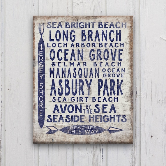 Jersey Shore Beaches Sign Vintage Wood Look Shore Arrow Sign - Etsy
