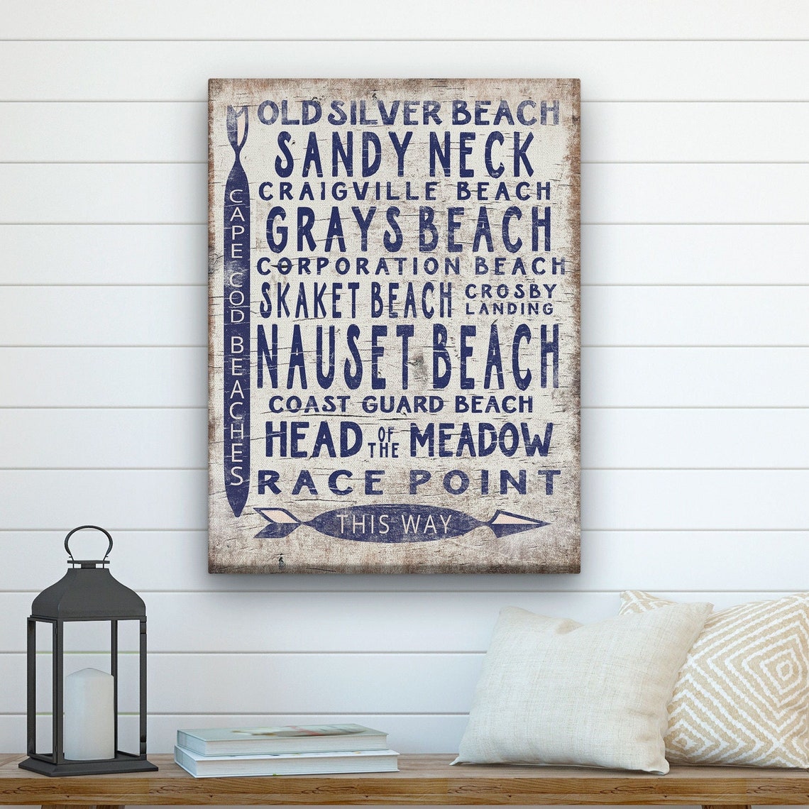 Cape Cod Beaches Sign Vintage Wood Look Cape Arrow Sign - Etsy
