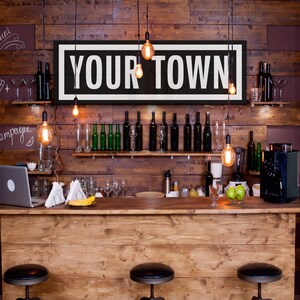 Town Name Sign | Clean Distressed Metal Look | City Name Wall Hanging ...