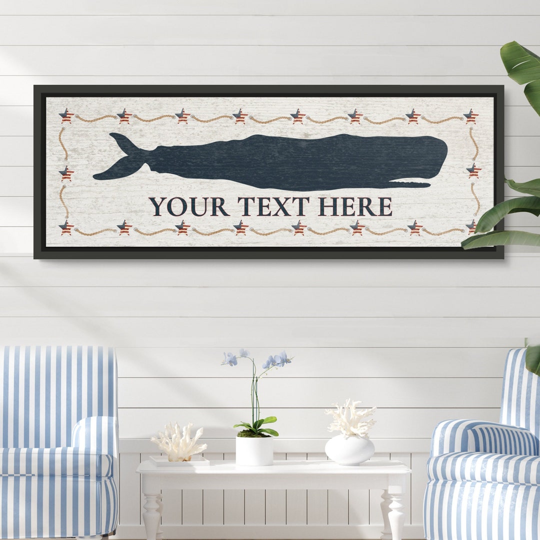 Framed Welcome Whale Canvas Sign, Customizable Family Name Whale Sign ...