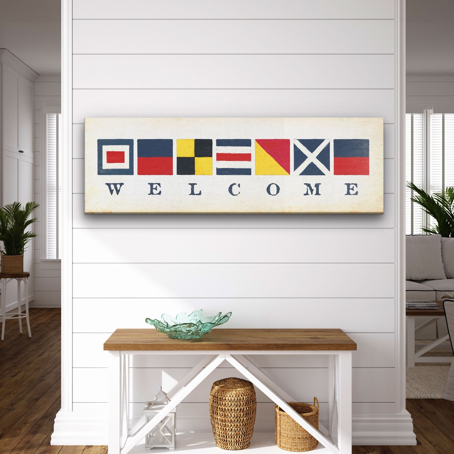 Nautical Flag Welcome Sign, Coastal Wall Decor Sign, Vintage Nautical ...