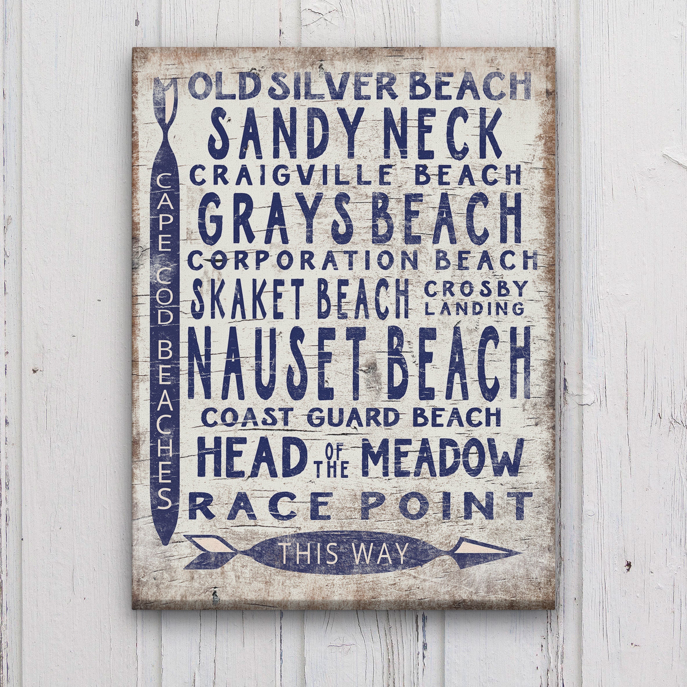 Cape Cod Beaches Sign Vintage Wood Look Cape Arrow Sign - Etsy