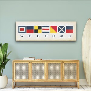 Nautical Flag Welcome Sign, Coastal Wall Decor Sign, Vintage Nautical ...