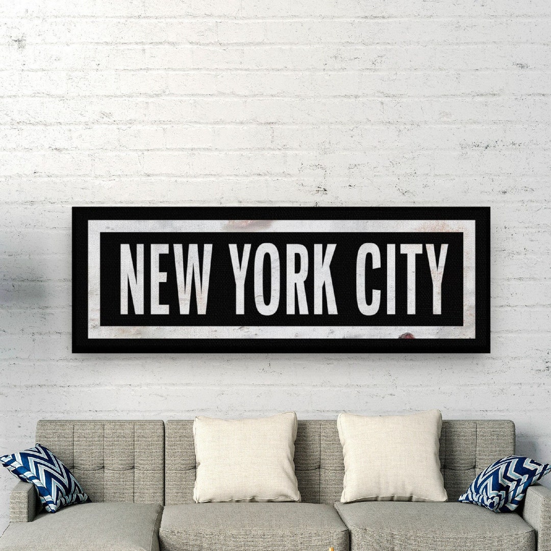 New York City Sign Wall Hanging | Clean & Vintage Distressed Metal Look ...