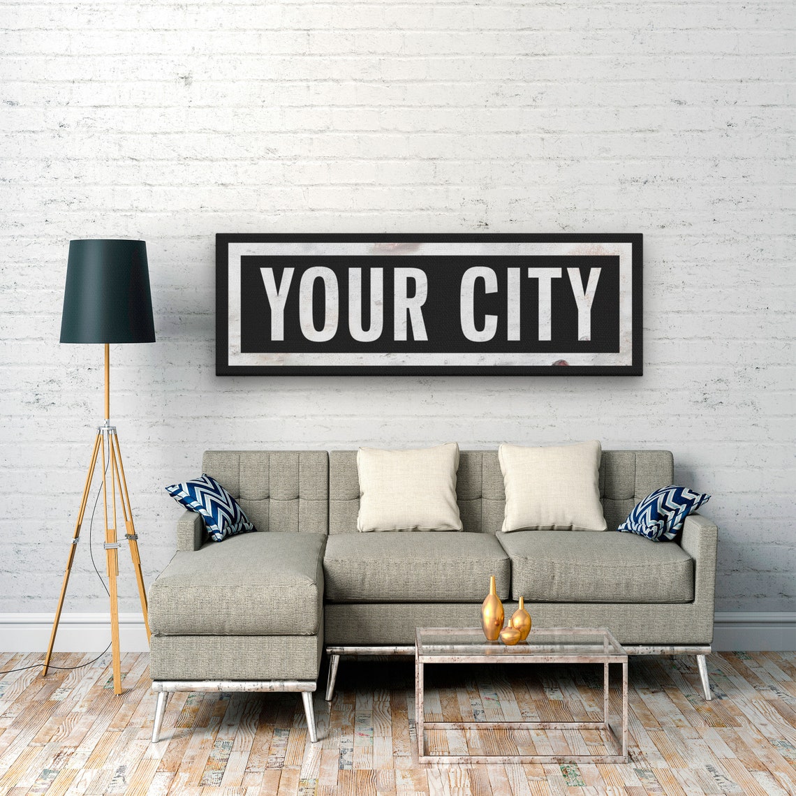 Town Name Sign Clean Distressed Metal Look City Name Wall - Etsy