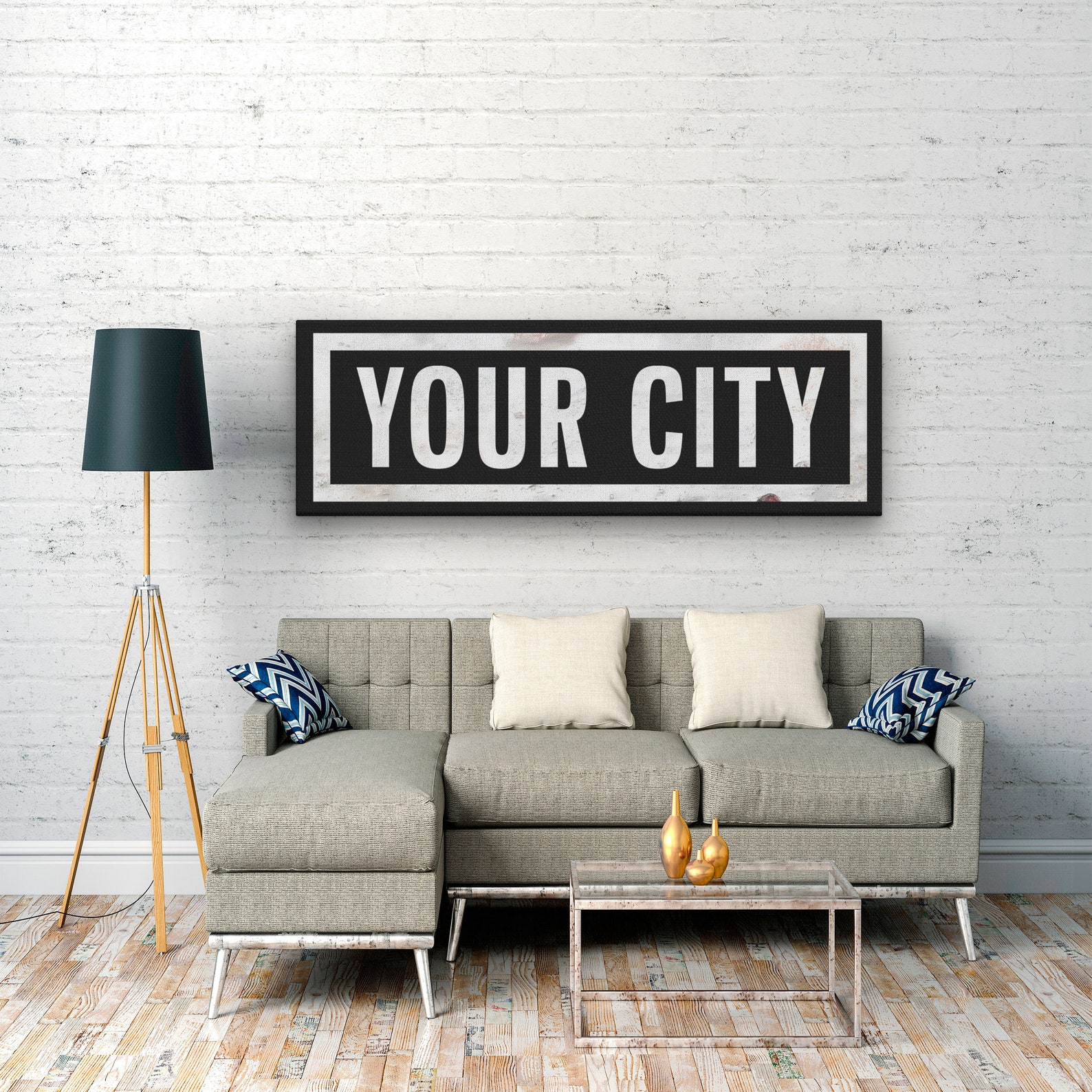 Town Name Sign | Clean Distressed Metal Look | City Name Wall Hanging ...