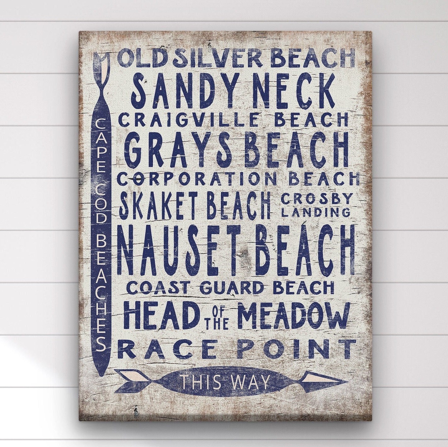 Cape Cod Beaches Sign Vintage Wood Look Cape Arrow Sign - Etsy