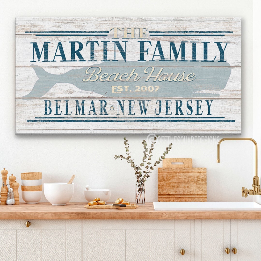 Beach House Family Name Whale Sign, Personalized Beach House Decor ...