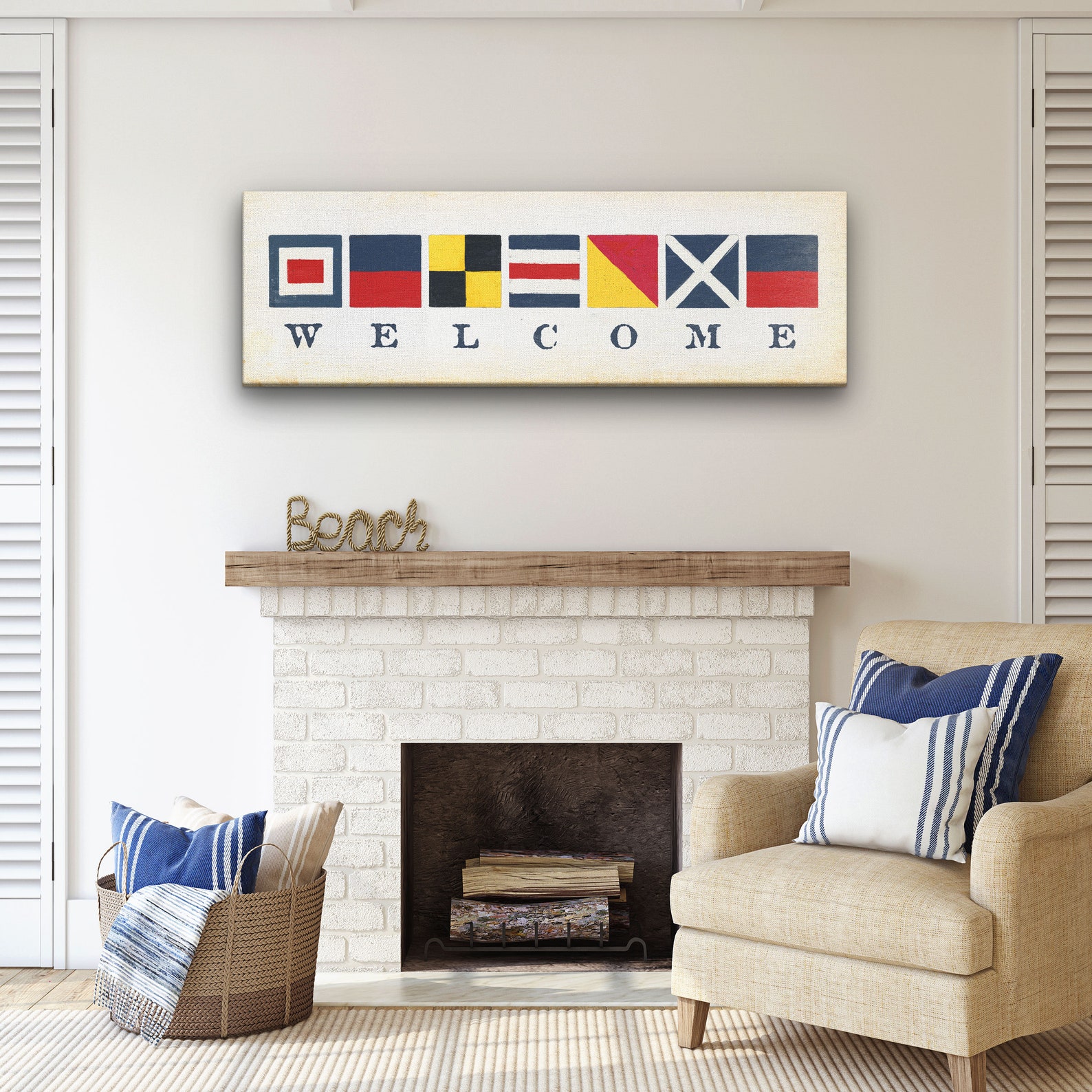 Nautical Flag Welcome Sign, Coastal Wall Decor Sign, Vintage Nautical ...