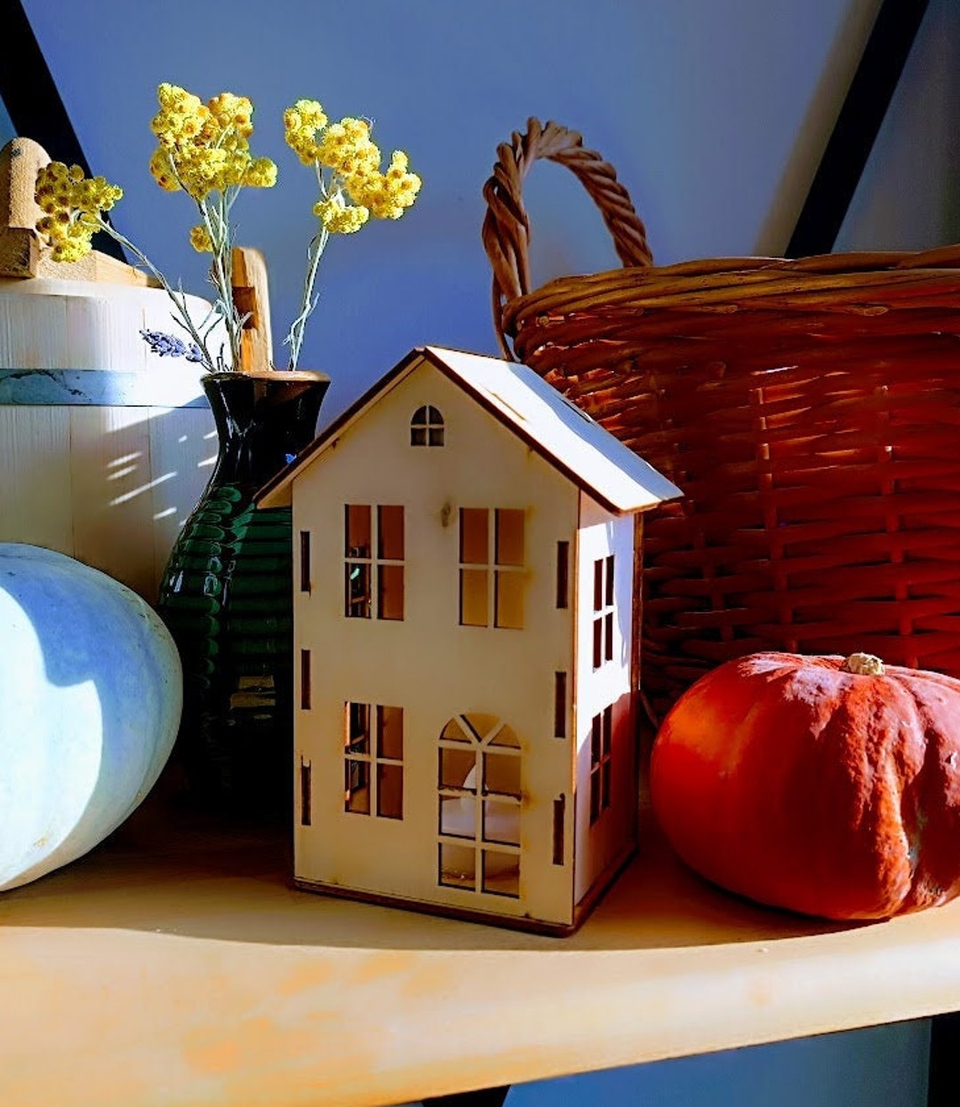 A Wooden House With Lighting. Decorative House. Home Decor With ...