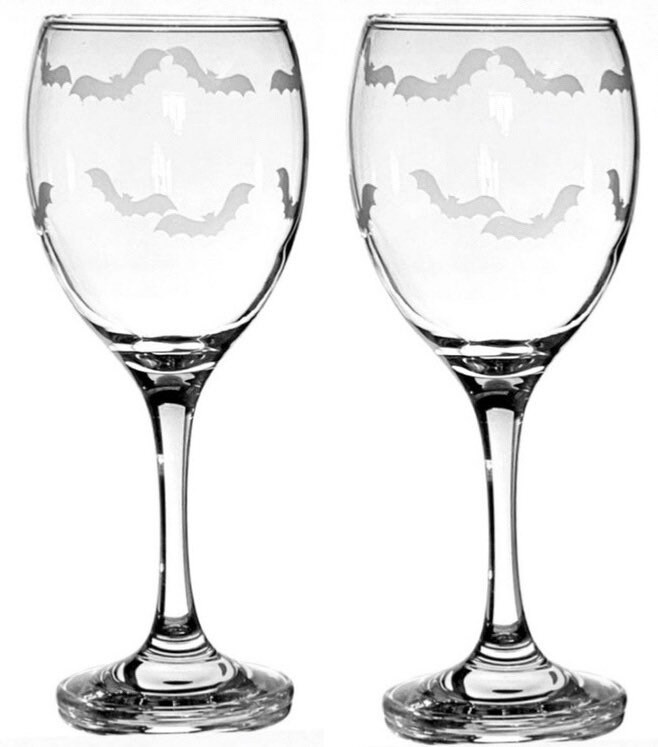 Bats Beautifully Etched Bat Wine Glasses Bat Decoration Bat - Etsy UK