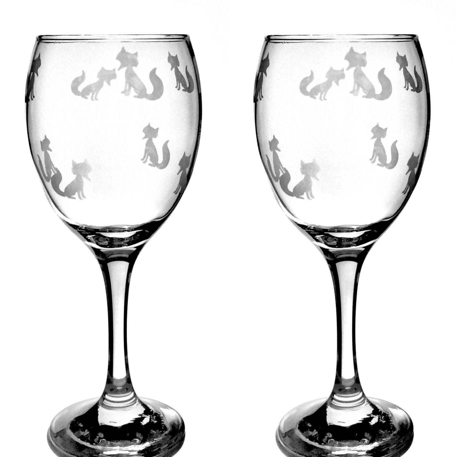 Foxes Wine Glass//little Foxes//hand Etched//fox Wine Glass//fox Glass ...