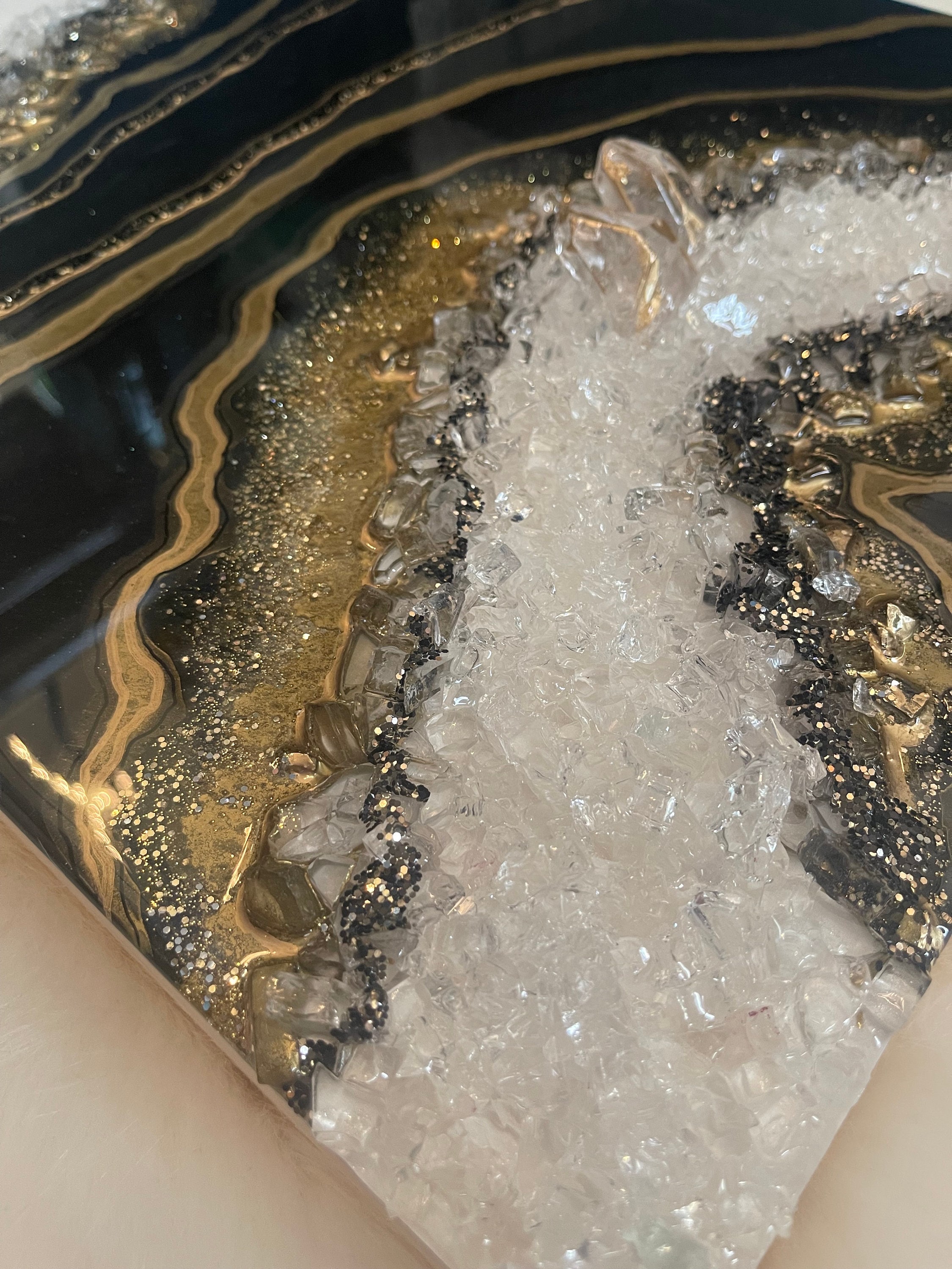 Luxe Black Geode Inspired Wall Art With Gold Accent, Quartz Art, Quartz ...