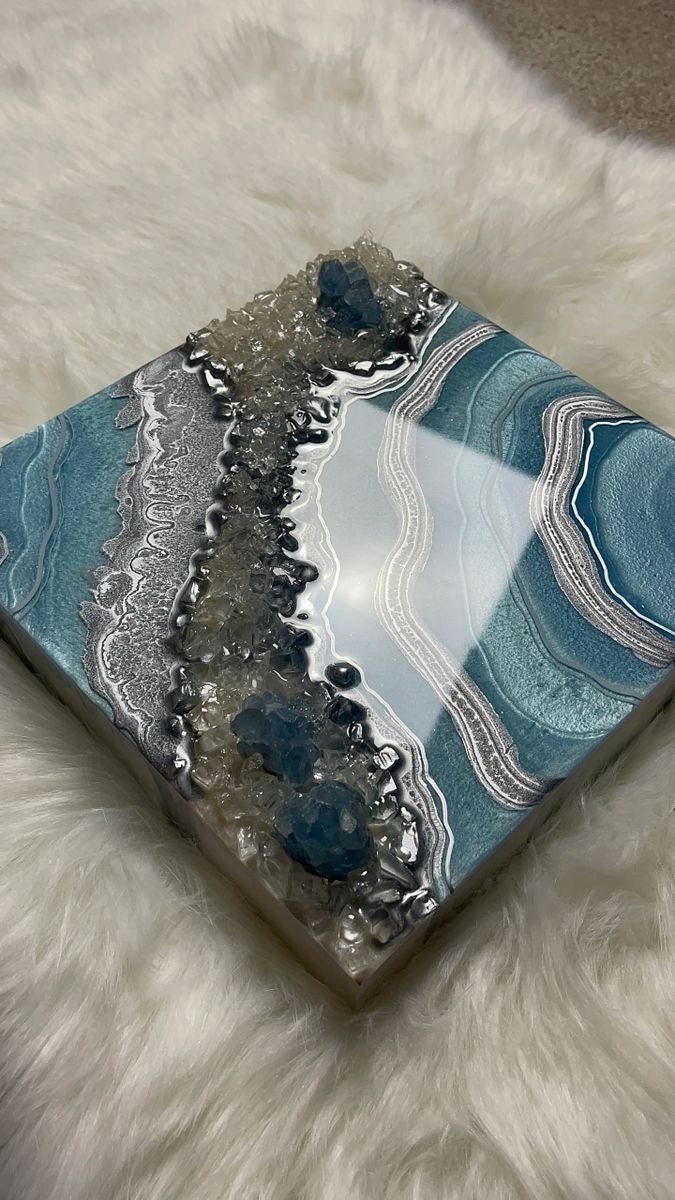 Blue Celestite Wall Art, Geode Art, Mini Geode, Quartz, Crystals, Resin ...
