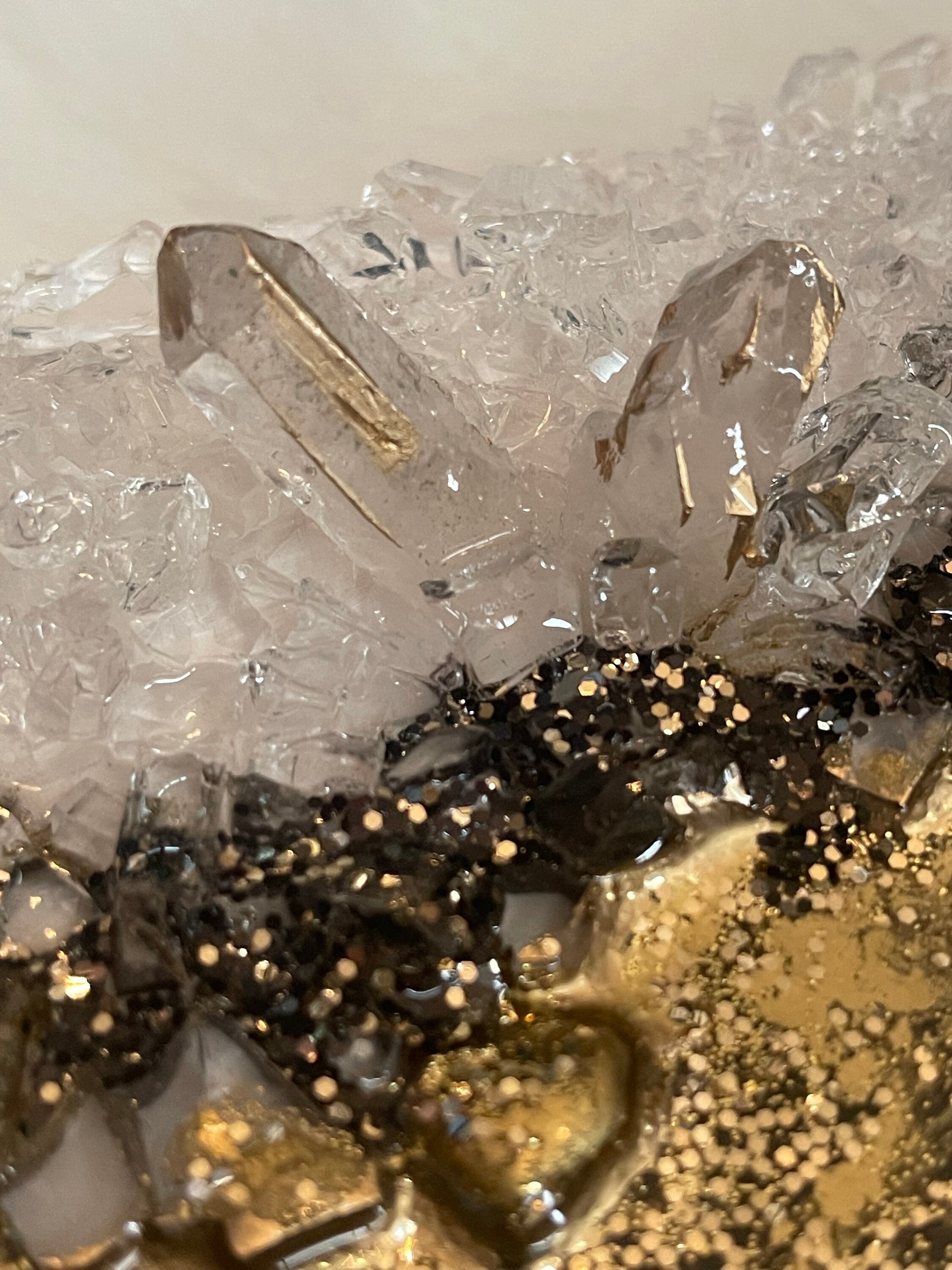 Luxe Black Geode Inspired Wall Art With Gold Accent, Quartz Art, Quartz ...