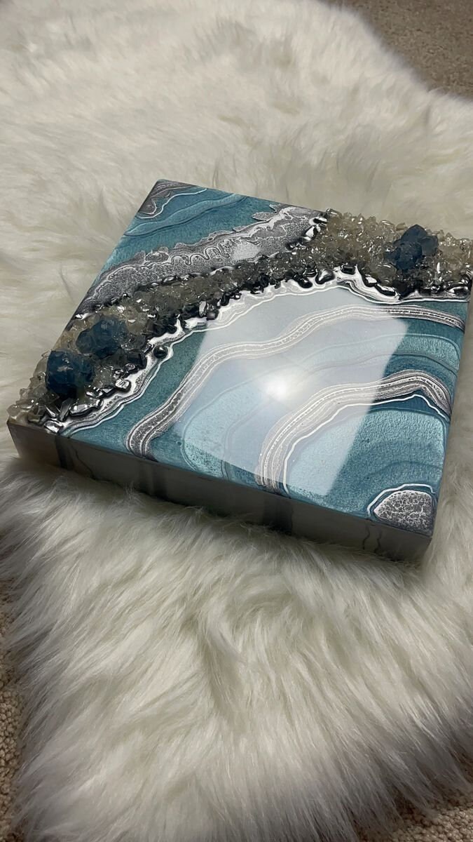 Blue Celestite Wall Art, Geode Art, Mini Geode, Quartz, Crystals, Resin ...