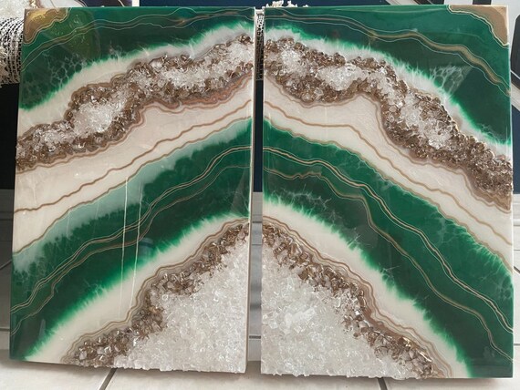 Green Diptych Geode Inspired Wall Art - Etsy