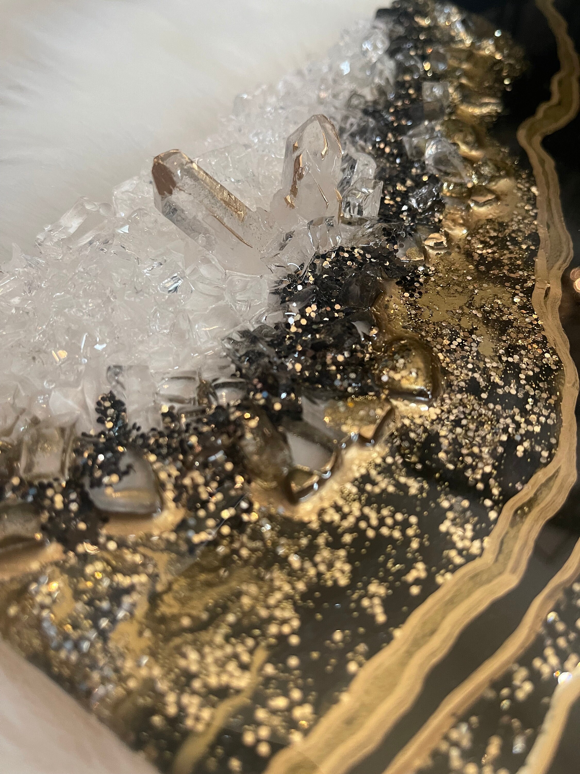 Luxe Black Geode Inspired Wall Art With Gold Accent, Quartz Art, Quartz ...