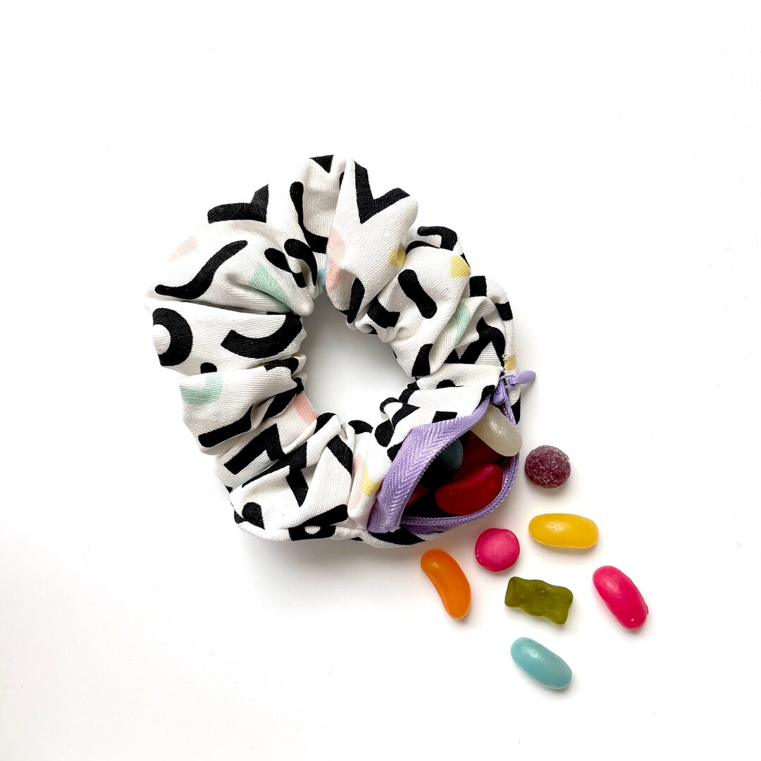 80s Print Stash Scrunchie: Secret Pocket Hair Tie - Etsy