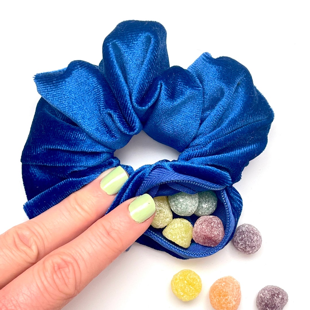 Stash Scrunchie | Stashie | Blue, Royal Blue, Velvet | Zipper Scrunchie ...