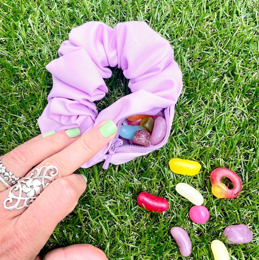 Zipper Scrunchie, Lilac Cotton, Stash Scrunchie, Hidden Storage ...