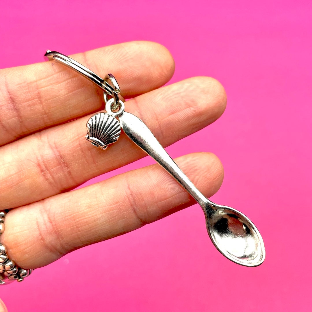 Spoon Keychain | Cute & Quirky, Mini Spoon Keychain, Silver, Shell ...