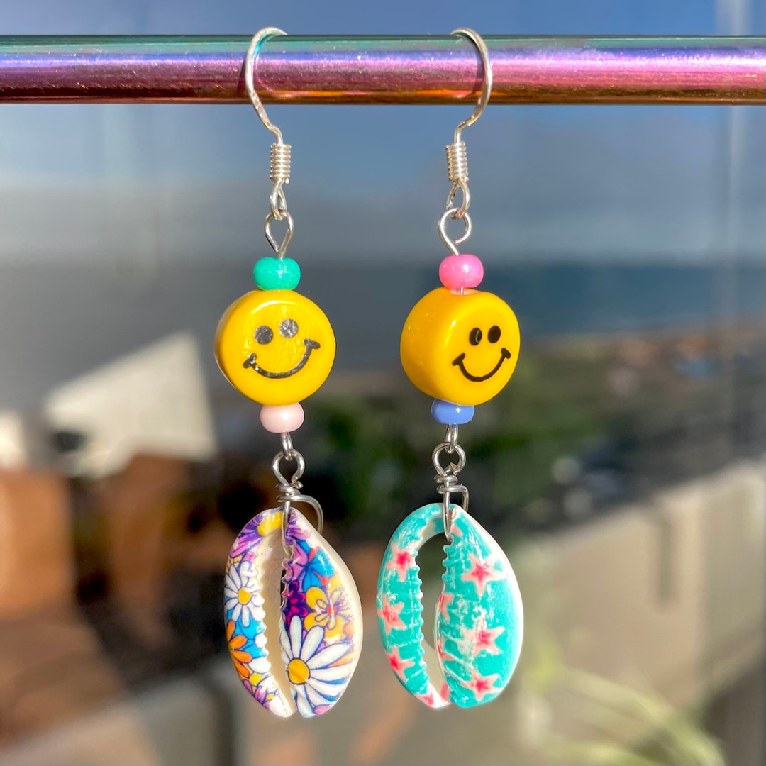Mismatched Shell & Smiley Face Earrings: Quirky Fun Jewelry - Etsy