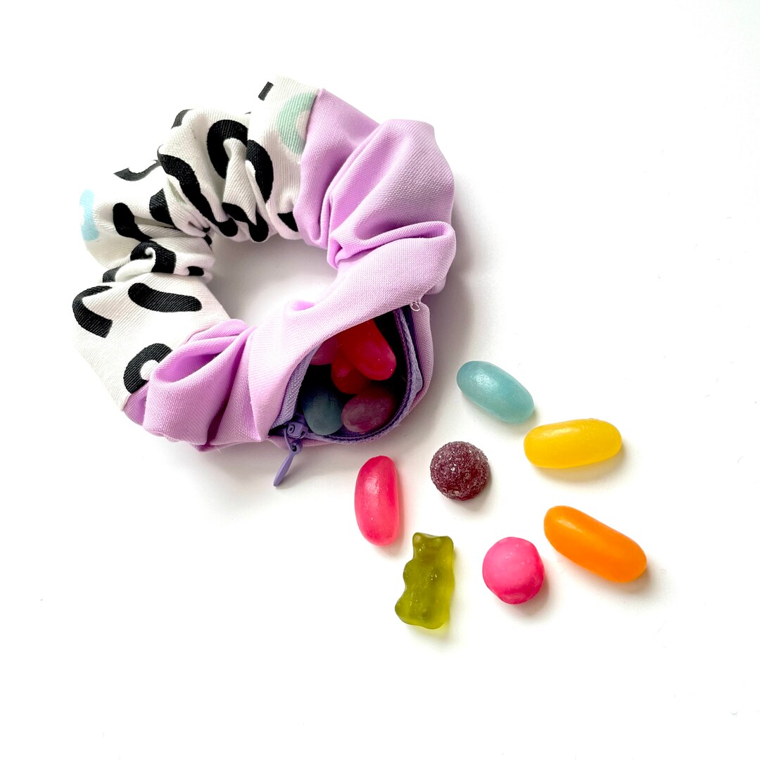 Storage Scrunchie Stashie Geo Print, Lilac, Cotton Zipper Scrunchie ...