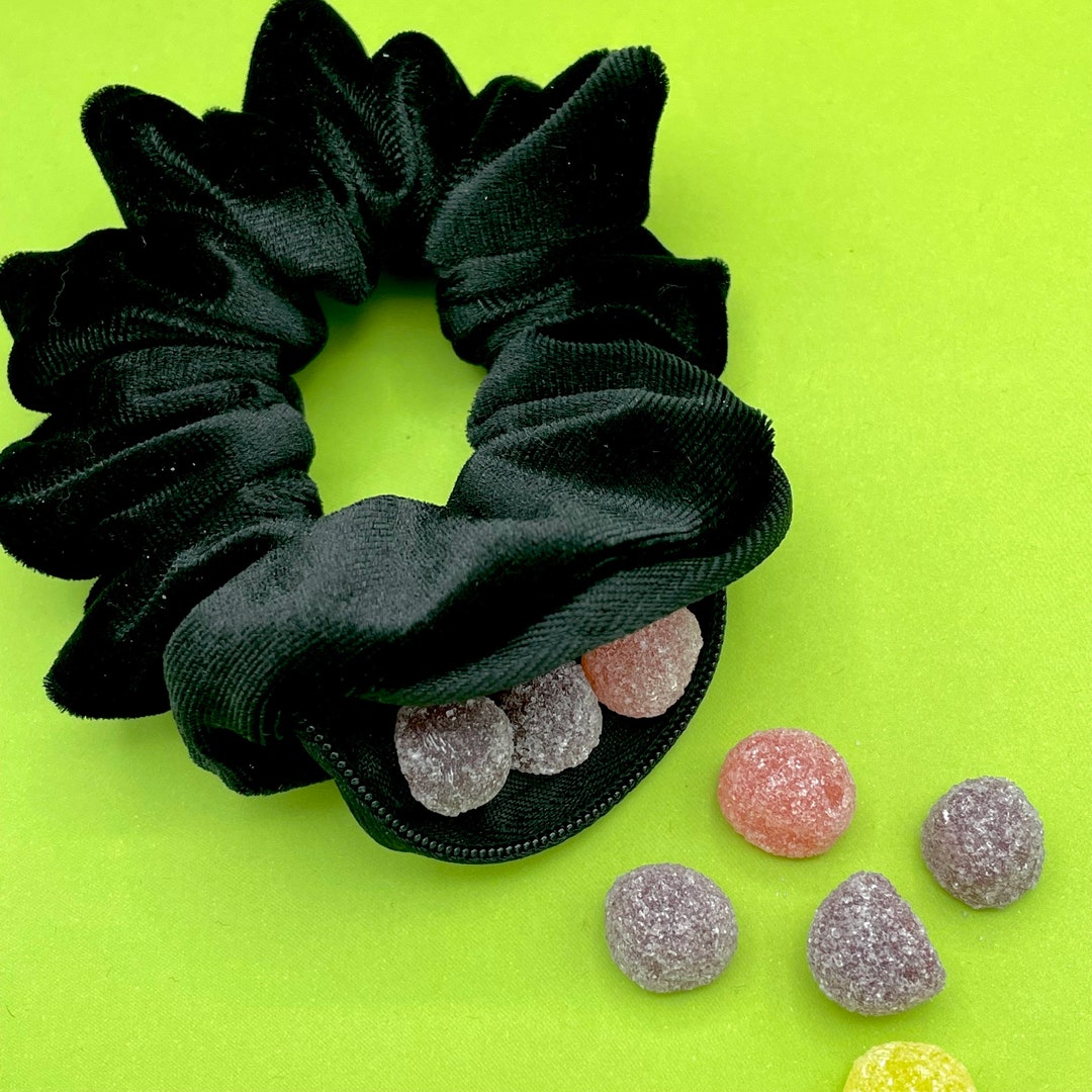Mini Black Velvet Stash Scrunchie: Secret Zipper Pocket - Etsy