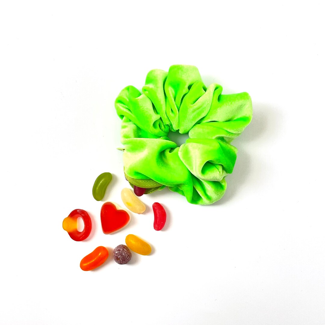 Stash Scrunchie Neon Green Velvet, Storage Scrunchie, Stashie, Velvet ...