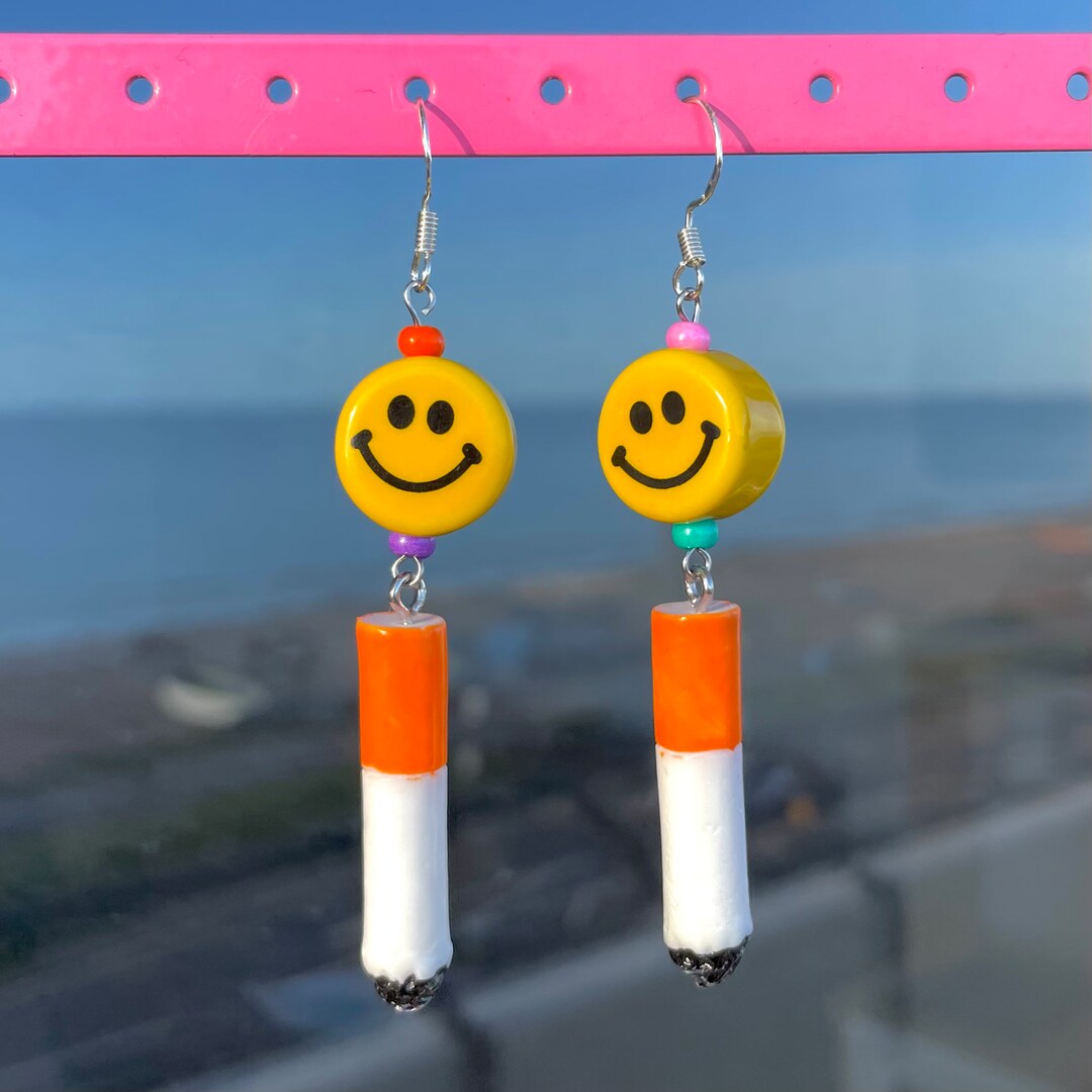 Smiley Face & Cigarette Earrings, Odd Earrings, Weird Earrings ...