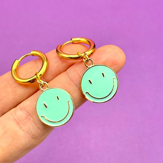 Smiley face hoop earrings store