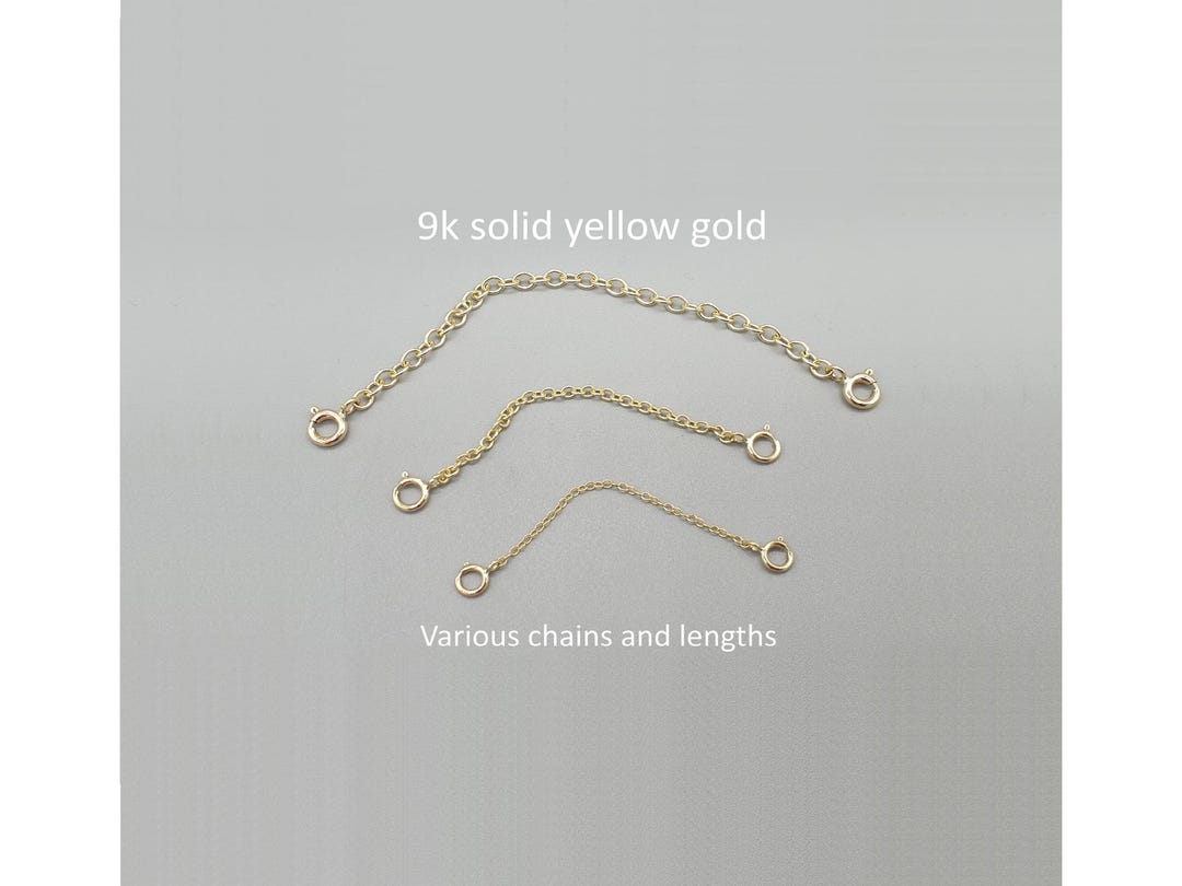 9ct Yellow Gold Two Clasp Safety Chain Extender, Light Heavy 0.5" to 4 ...