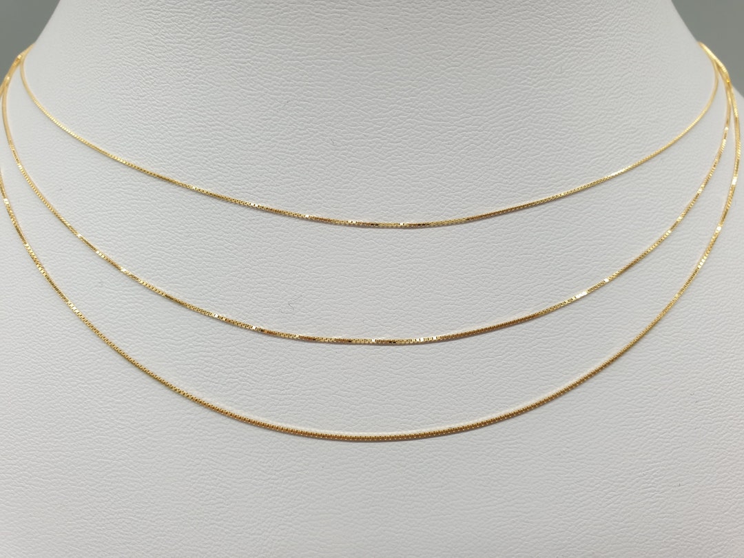 Shiny 18ct 18K Yellow Gold Box Chain, 0.6mm 0.7mm 0.8mm 16" 18" Fine ...