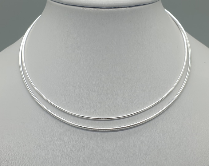 925 Sterling Silver Omega Chain Snake Wire Choker Necklace, 1.5mm 2mm ...