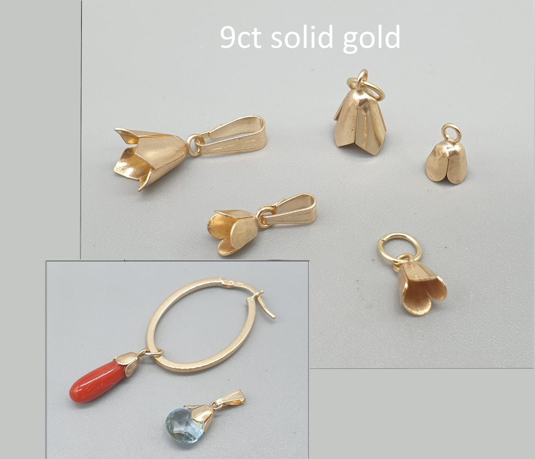 9ct Gold Bell Cap With Bail or Ring 1 Piece, Pendant Earring Hooplet ...