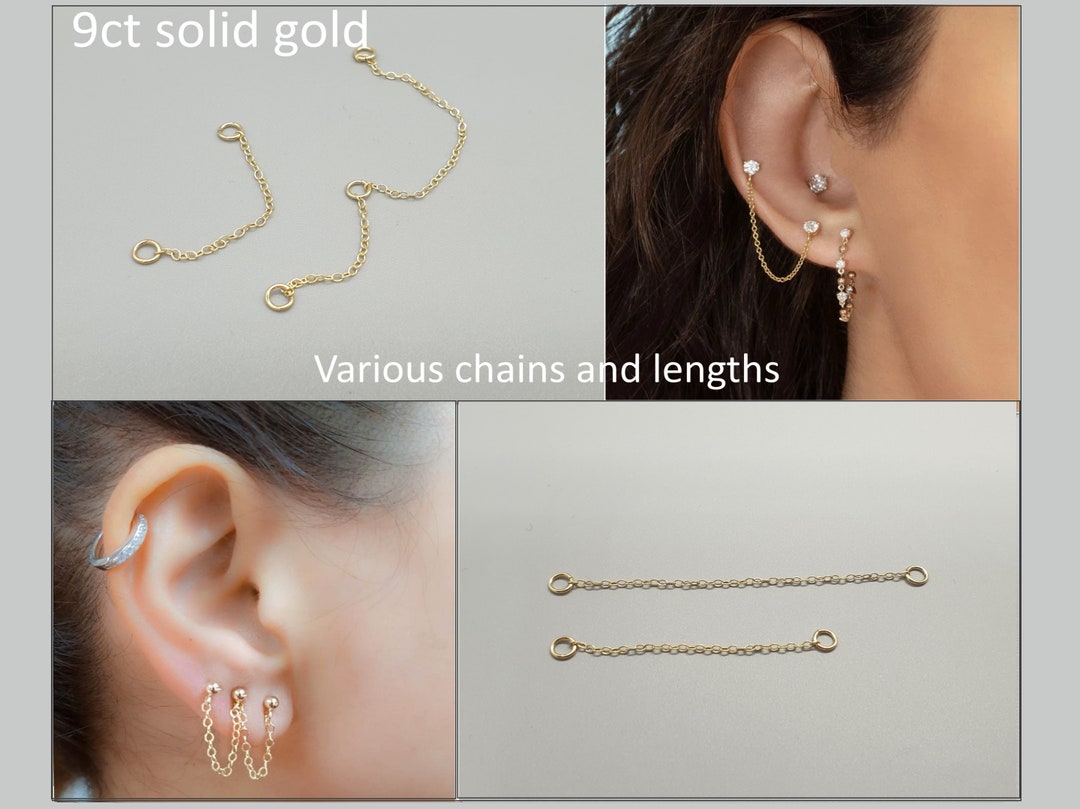 9ct 9K Yellow Gold Earring Jacket Chain, Fine Trace Chain 1"- 2"-3 ...